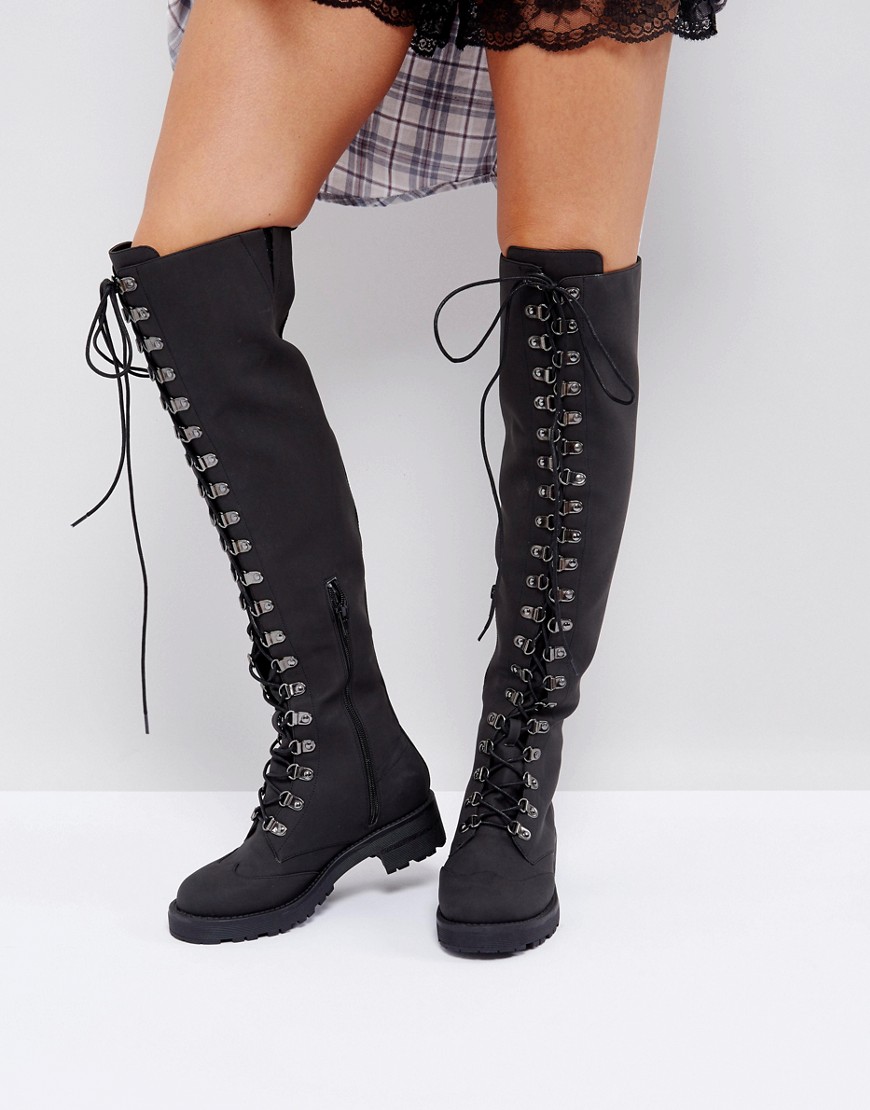 ASOS KLEO Hiker Over The Knee Boots – Black – Trendization