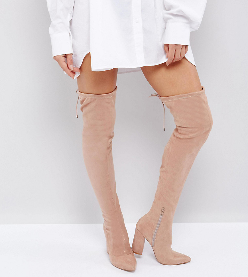 ASOS KARMA Pointy Over The Knee Boots – Beige – Trendization