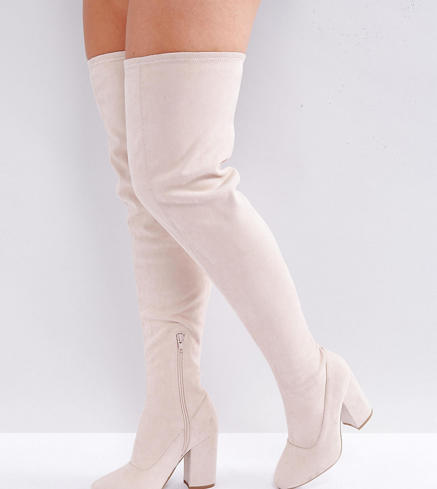 ASOS KATCHER Wide Fit Heeled Over The Knee Boots – Beige – Trendization