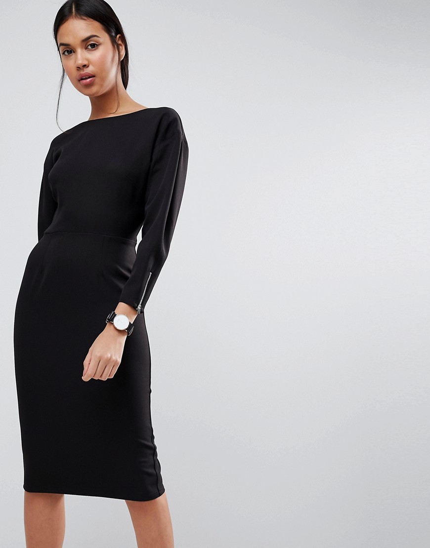 ASOS long sleeve midi pencil dress – Black – Trendization