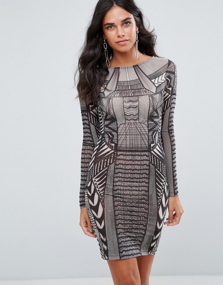 Forever Unique Patterned Bodycon Mini Dress – Multi – Trendization