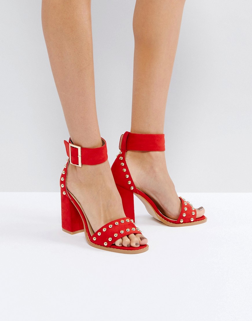 RAID Jessie Red Studded Block Heeled Sandals – Red – Trendization