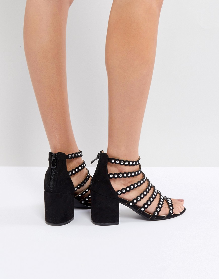 RAID Maria Black Studded Block Heel Sandals – Black – Trendization