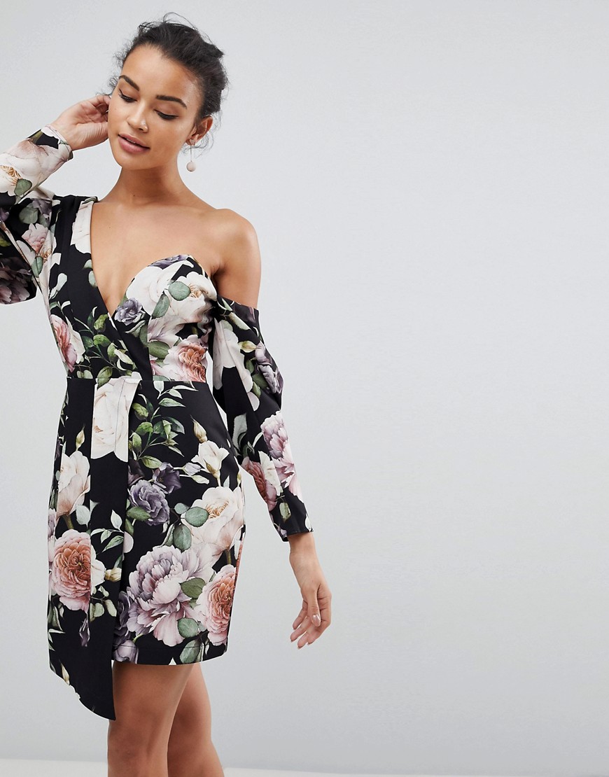 ASOS Cocktail Mini Dress in Dark Floral Print – Multi – Trendization